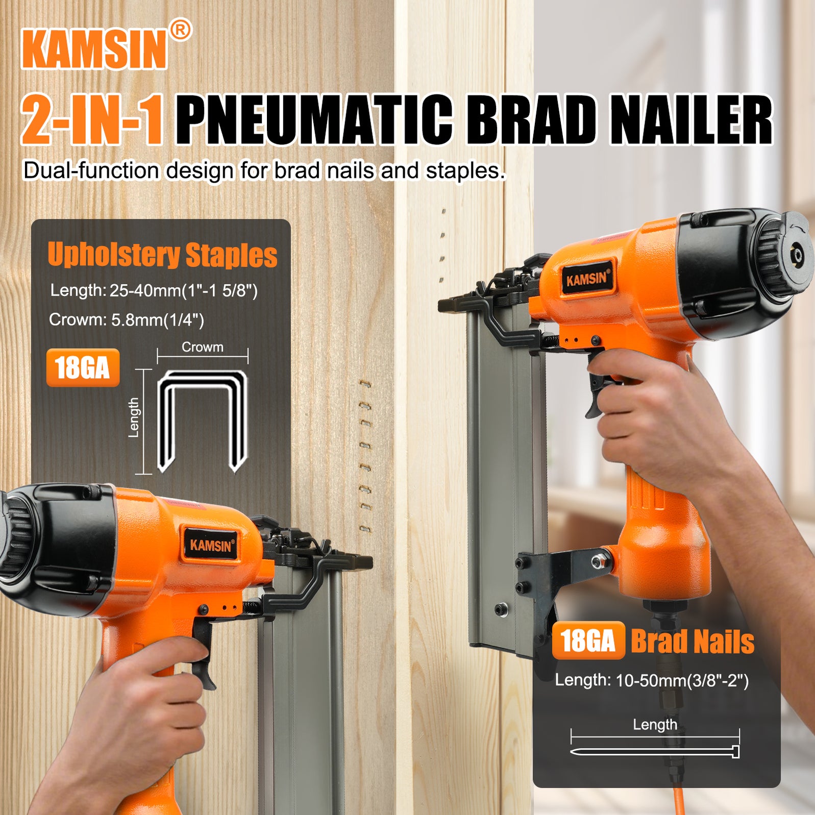KAMSIN F50/9040 Pneumatic Brad Nailer, 2 in 1 Finish Nailer, Nail Gun ...