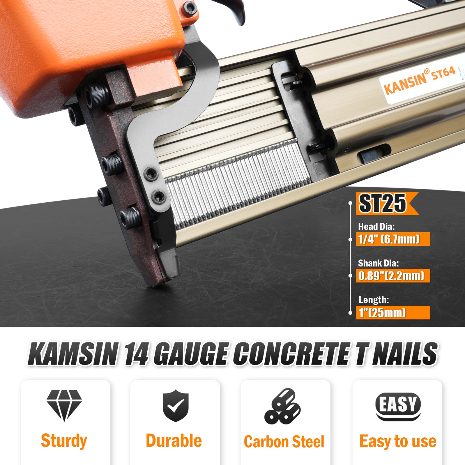 KAMSIN ST64 14 Gauge Heavy Duty Pneumatic Concrete T Nailer Kit with 8 ...