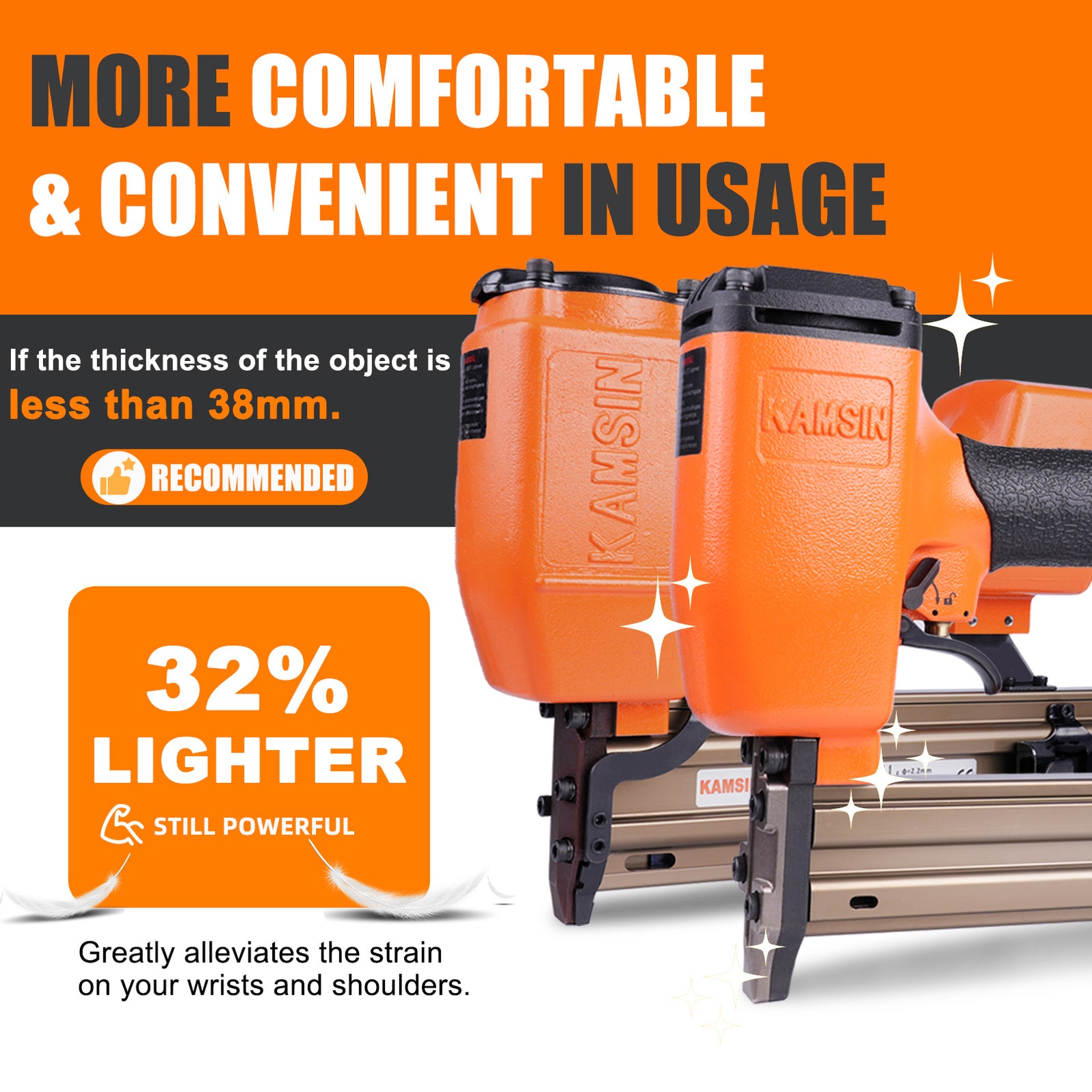 KAMSIN ST38H 14 Gauge Heavy Duty Pneumatic Concrete T Nailer Kit with ...