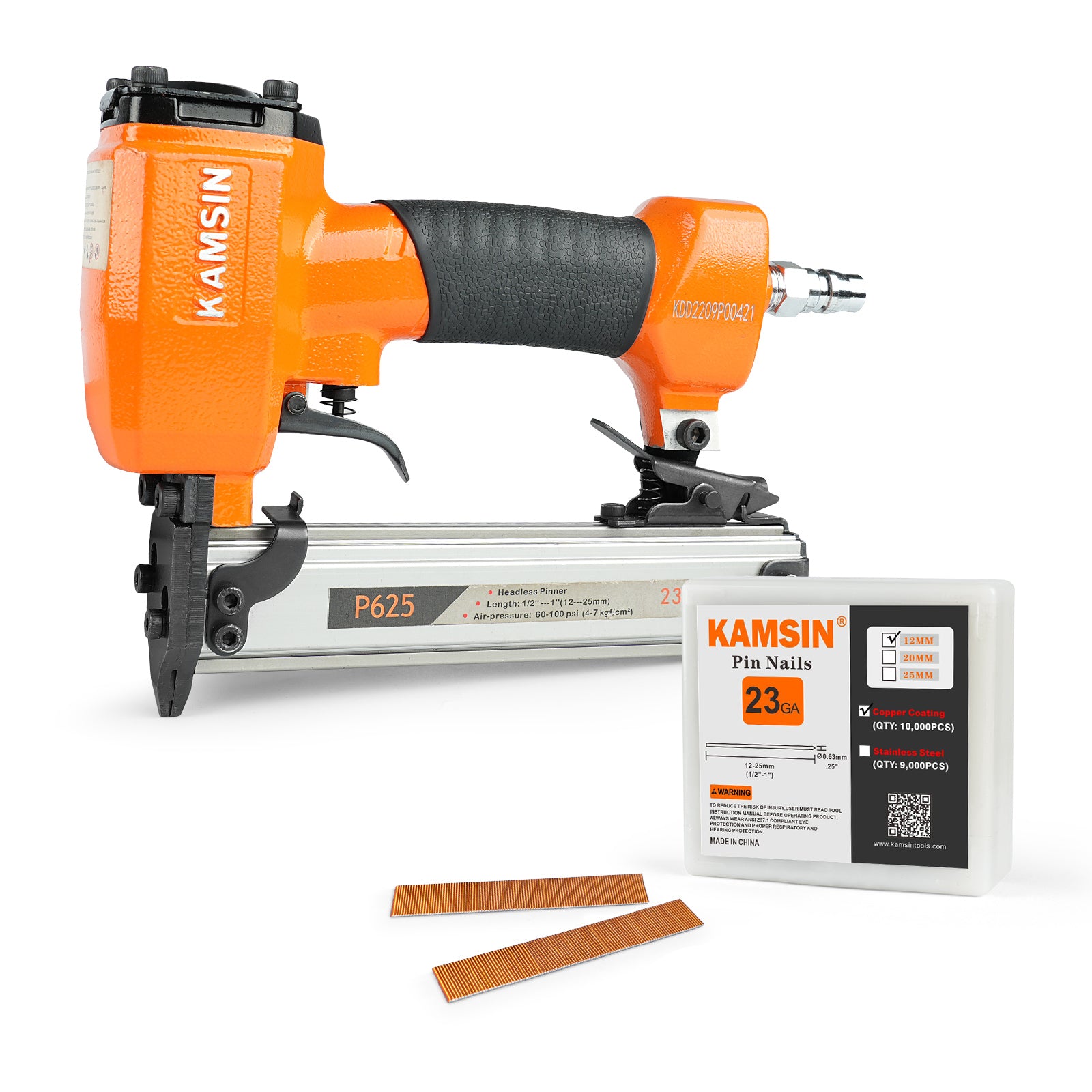 KAMSIN P625 23 Gauge Pneumatic Headless Pin Nailer, 12-25mm Leg Length ...