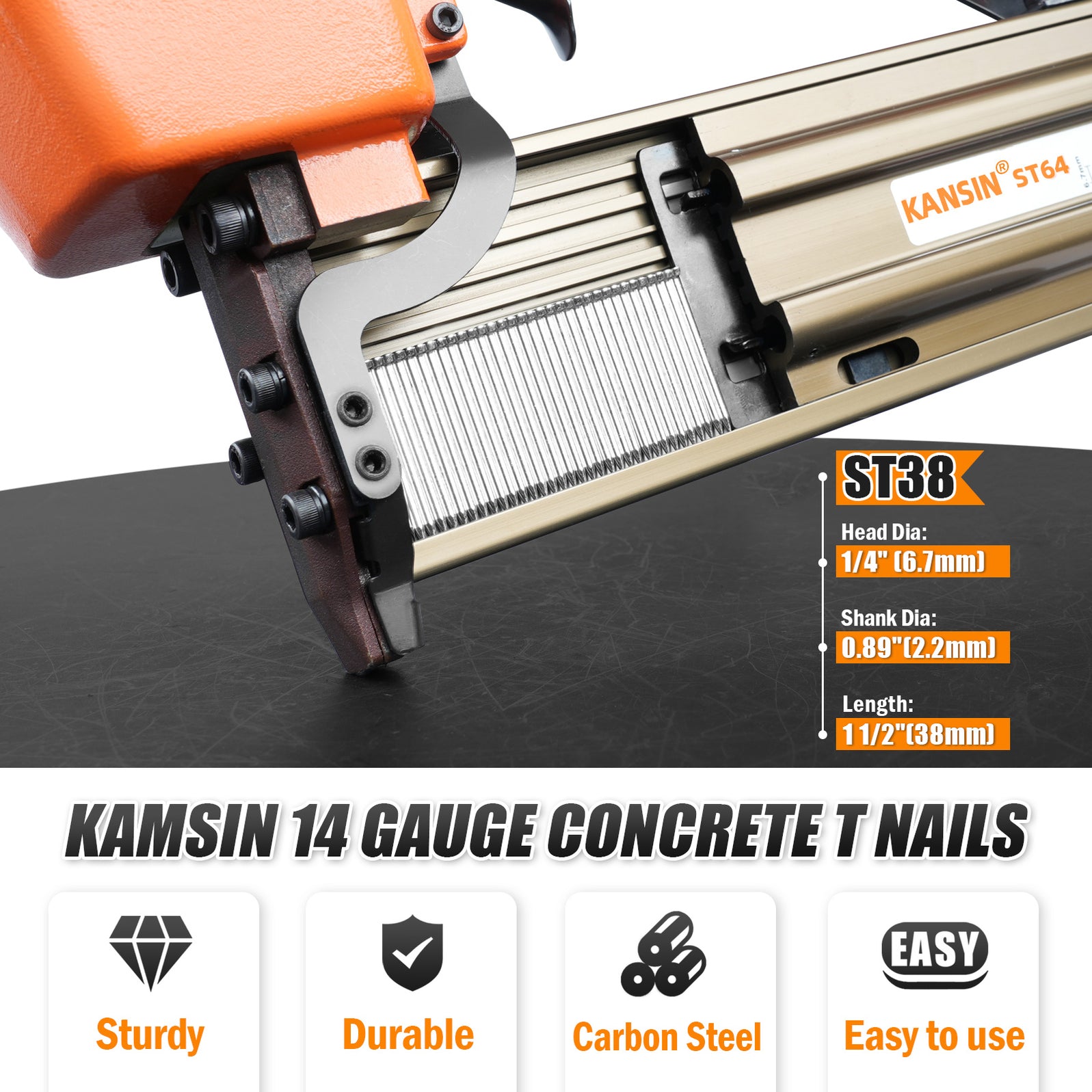 KAMSIN ST38H 14 Gauge Heavy Duty Pneumatic Concrete T Nailer Kit with ...