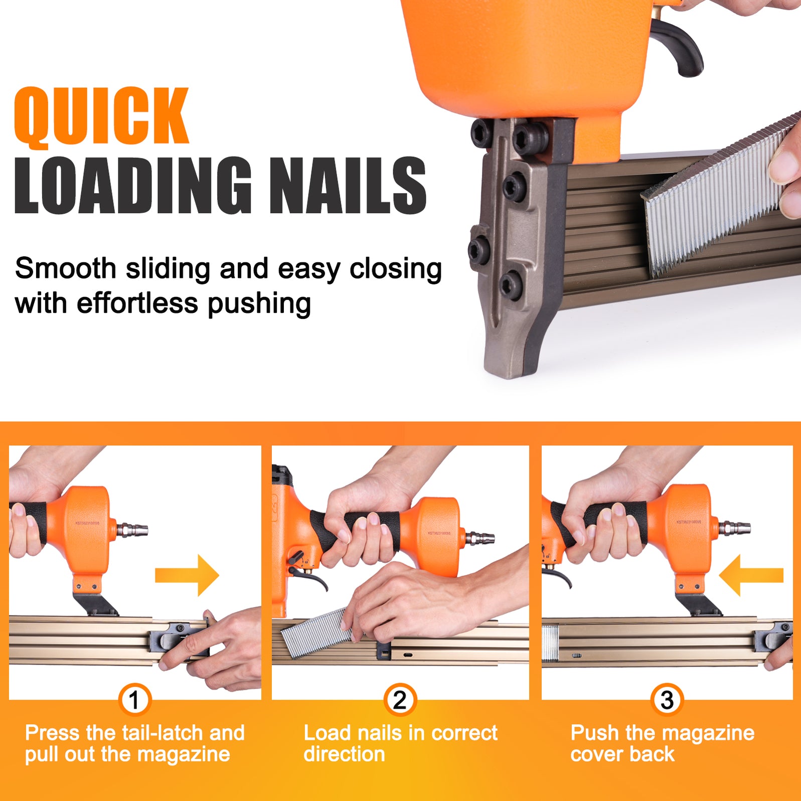 KAMSIN ST38H 14 Gauge Heavy Duty Pneumatic Concrete T Nailer Kit with ...