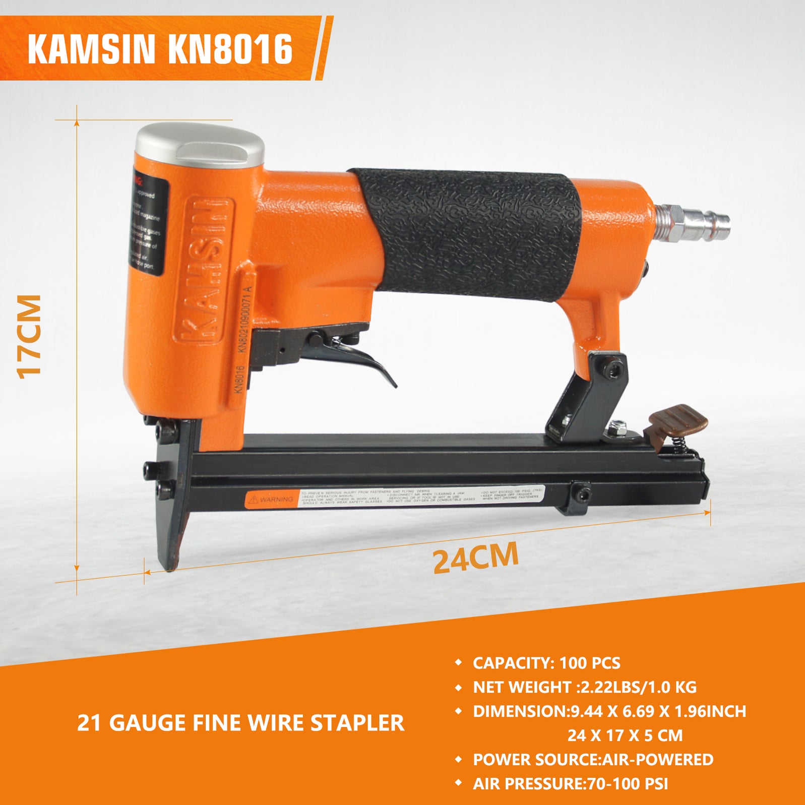 KAMSIN #KN8016 21 Gauge Pneumatic Fine Wire Stapler, 1/2-Inch Crown St ...